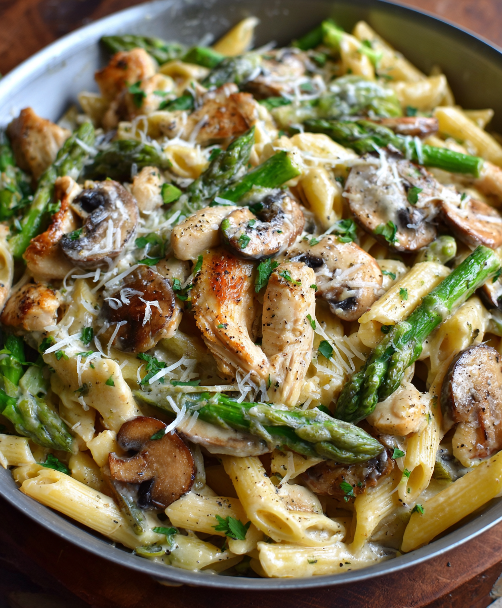 Creamy Mushroom & Asparagus Chicken Penne Recipe - foodfusion.runoflif.com