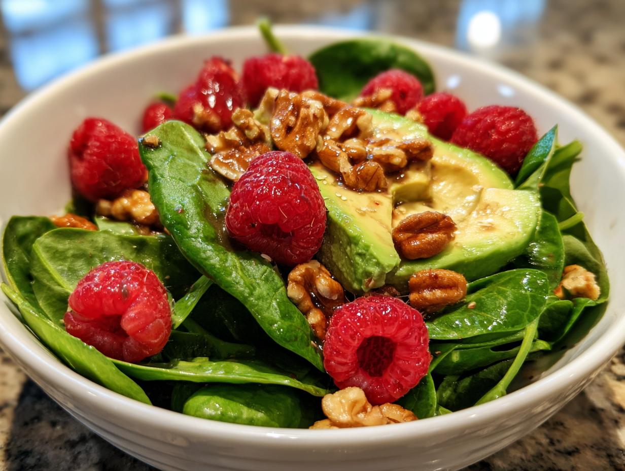 10-Minute Raspberry-Spinach Avocado Walnut Salad - foodfusion.runoflif.com